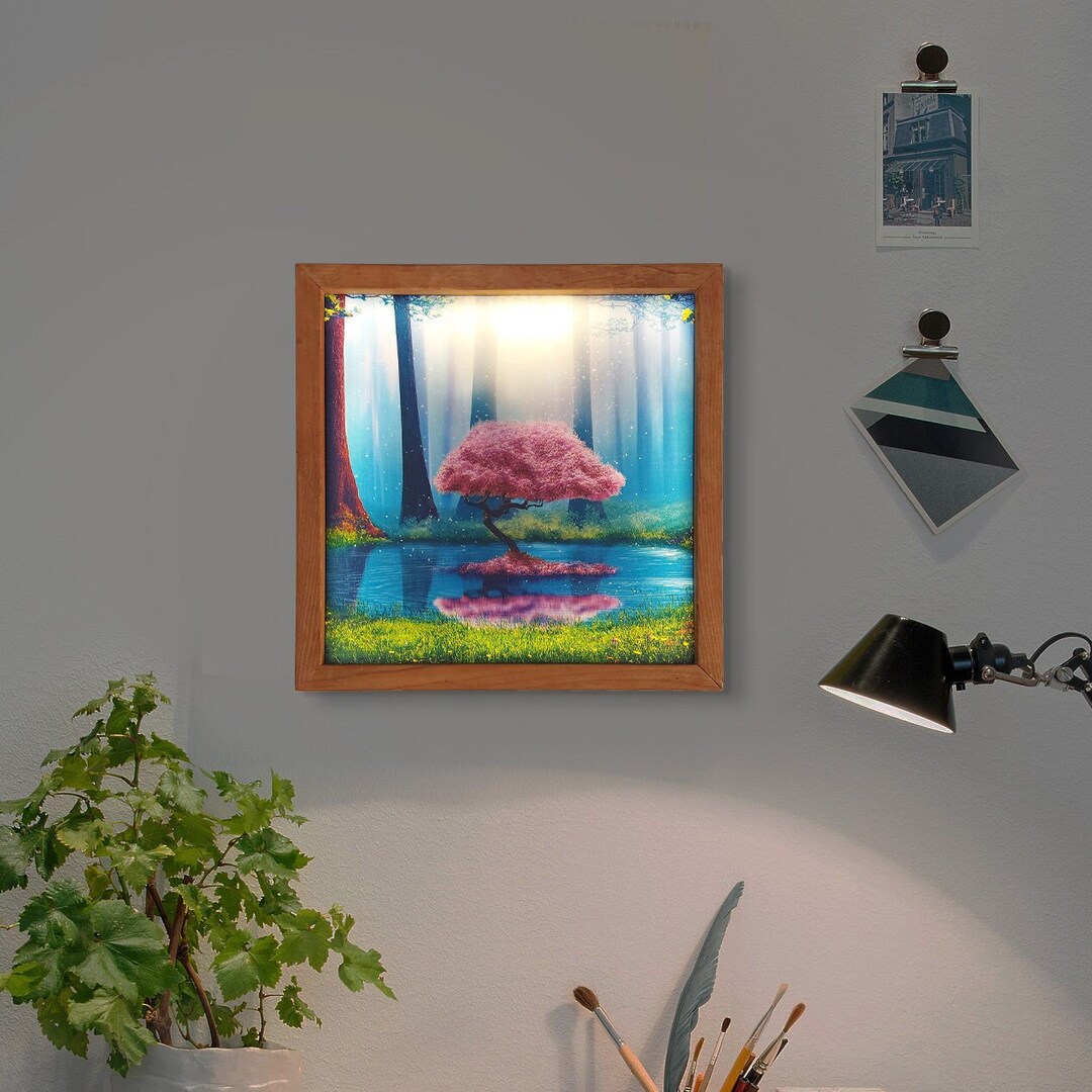 Cherry Blossom Light Box, Sakura Tree Wooden Light Lamp Model, Pink ...