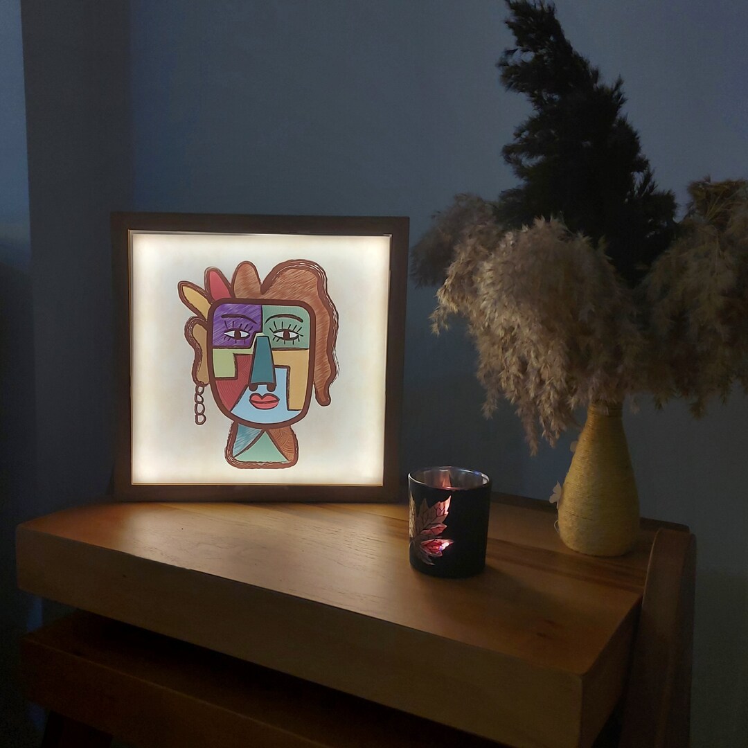Picasso Style Face Wooden Light Box, Colorful Face Art LED Lamp ...