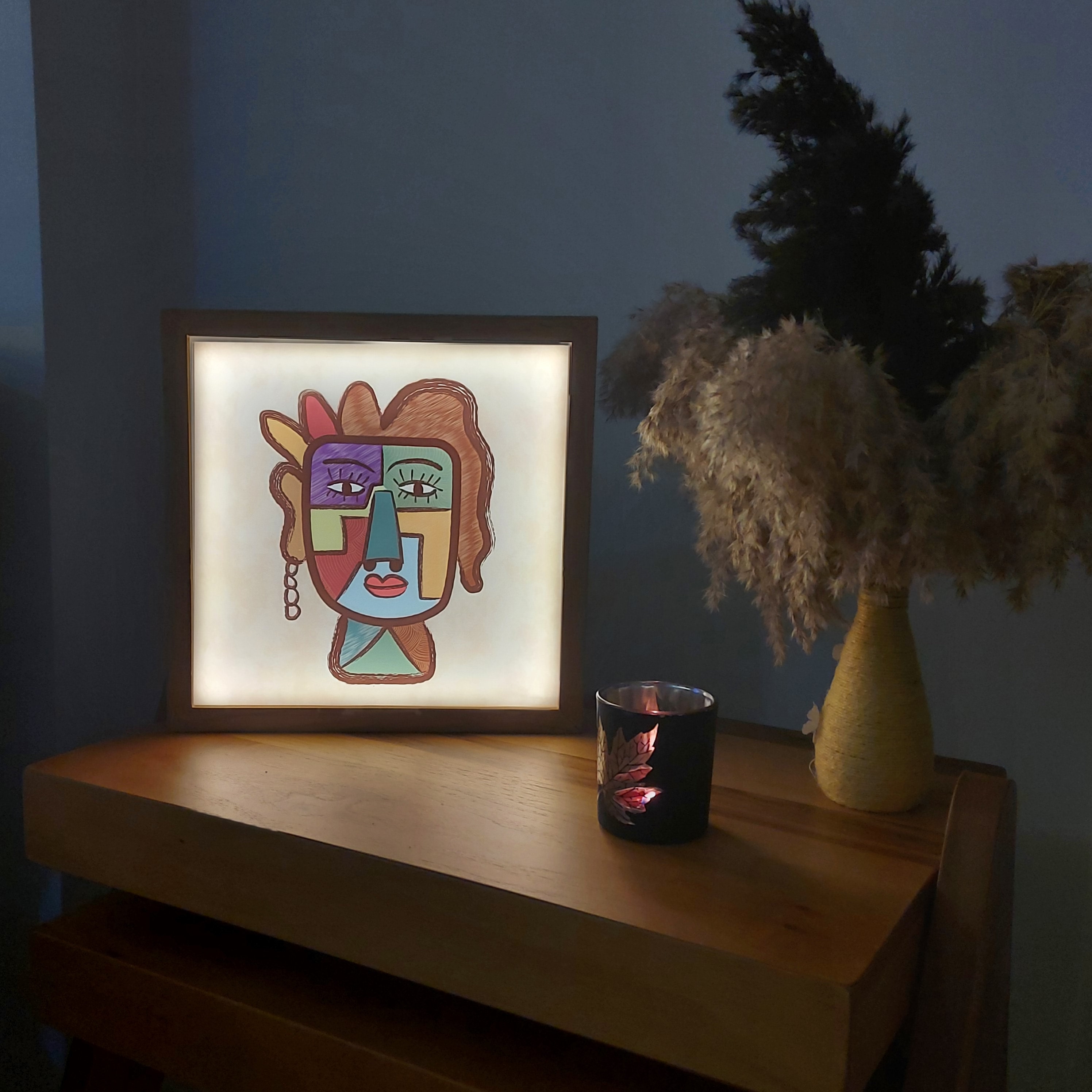 Picasso Style Face Wooden Light Box, Colorful Face Art LED Lamp ...