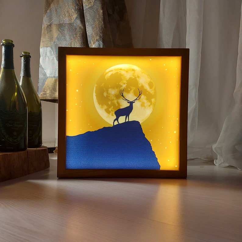 Wooden Deer Light Box, Rustic LED Night Lamp, Wildlife Animal Figure ...