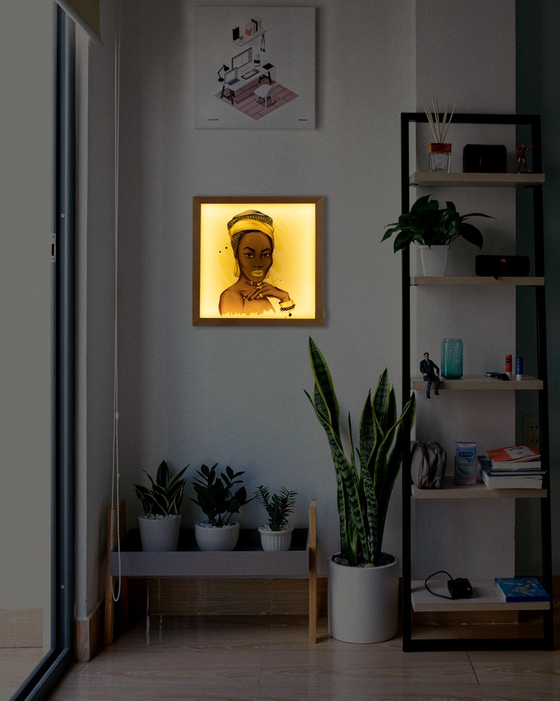 Handcrafted African Woman Painting Light Box, Decorative Wooden Lamp ...