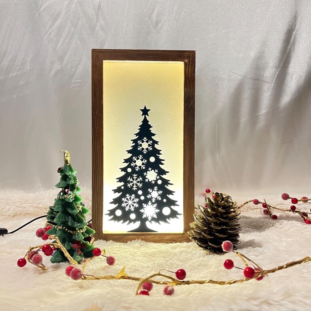 Christmas Tree LED Light Box – Handmade Wooden Holiday Lamp Decor - Etsy
