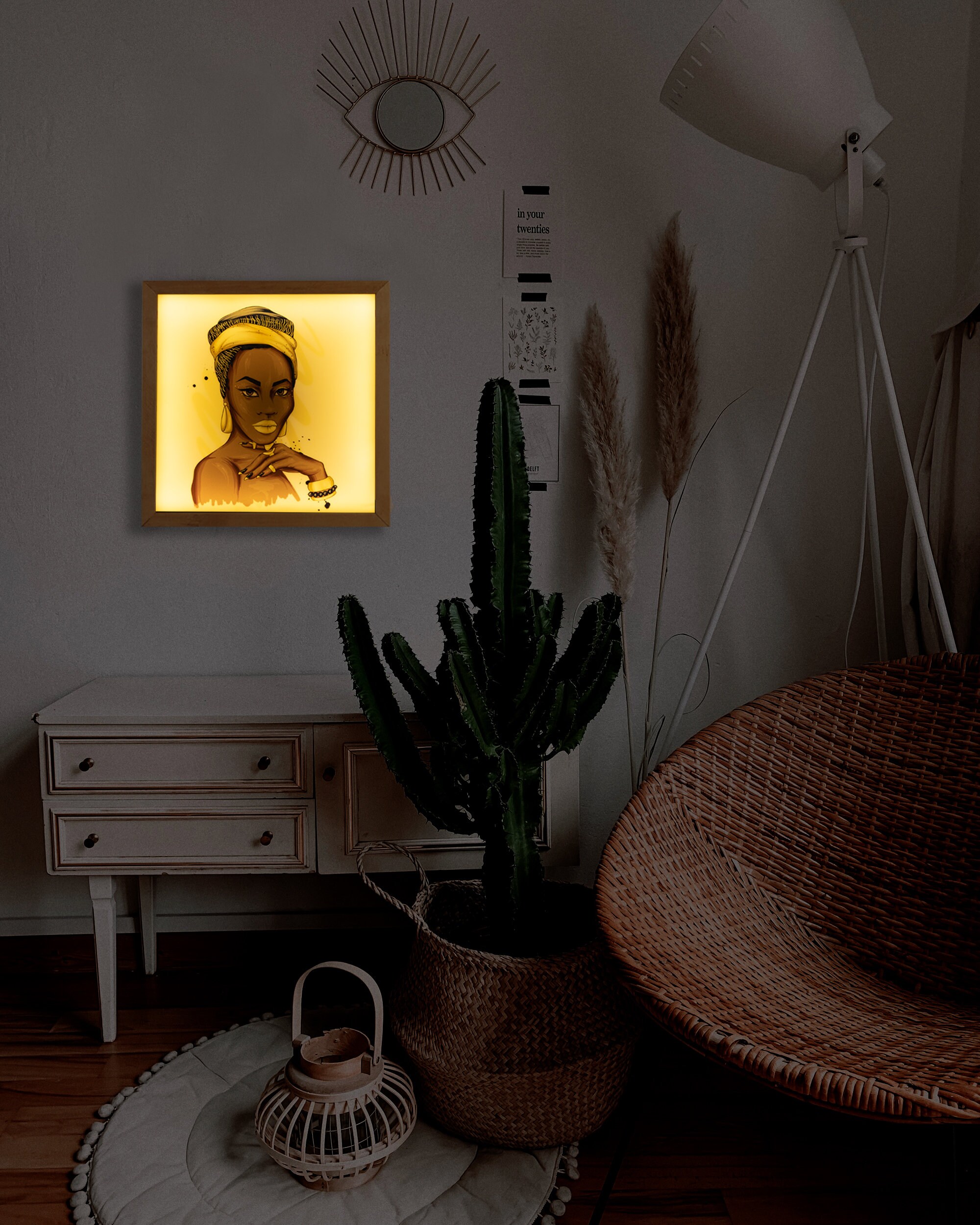 Handcrafted African Woman Painting Light Box, Decorative Wooden Lamp ...