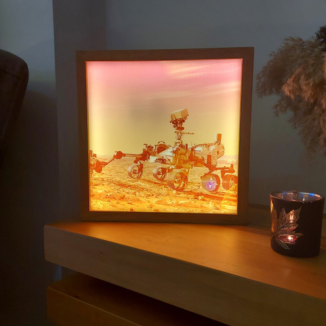 Wooden Light Box, Retro Satellite Image on the Moon, Light With Planet ...