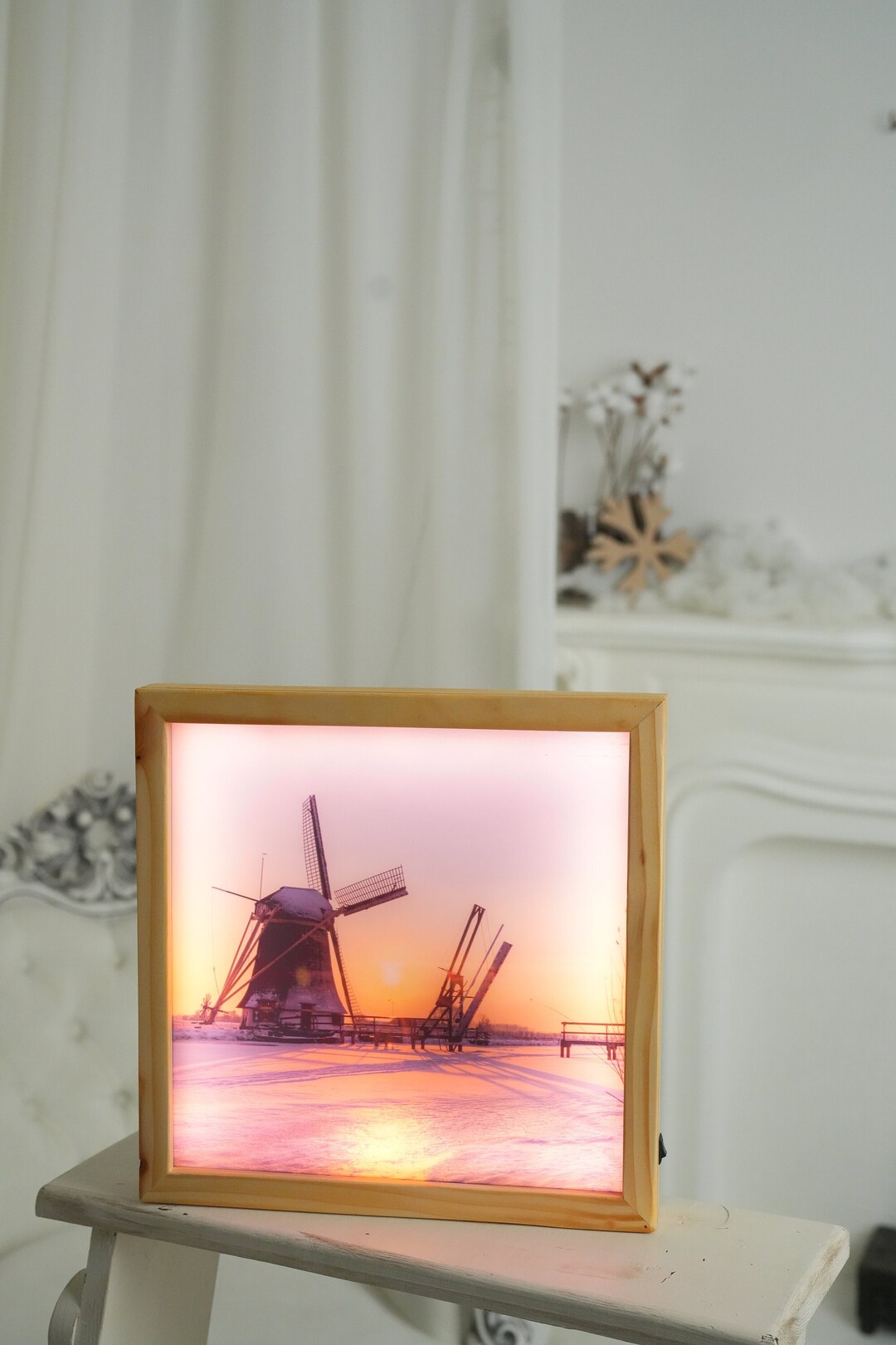 Rustic Windmill Wooden Lamp, Artisanal Windmill Light Box, Vintage ...