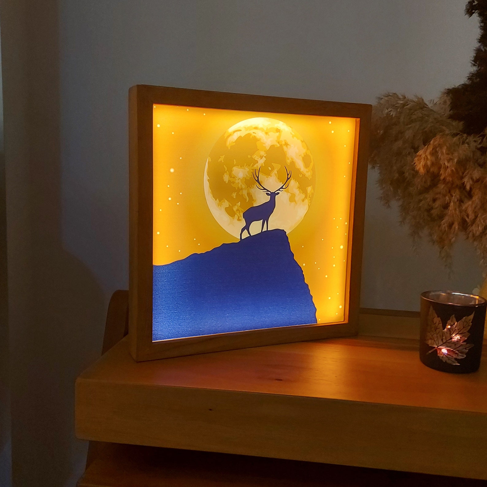 Wooden Deer Light Box, Rustic LED Night Lamp, Wildlife Animal Figure ...