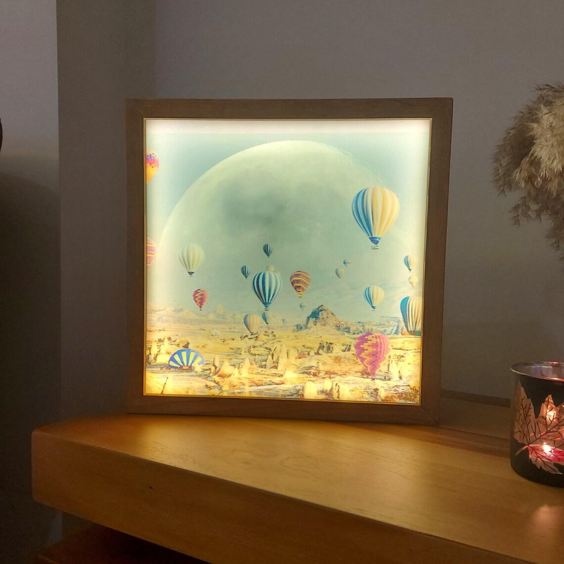 Hot Air Balloon Wooden Light Box,decorative Night Light With Balloon ...
