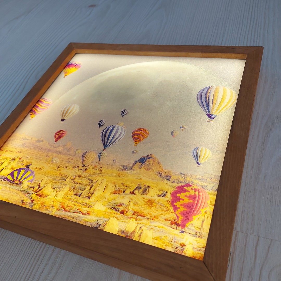 Hot Air Balloon Wooden Light Box,decorative Night Light With Balloon ...