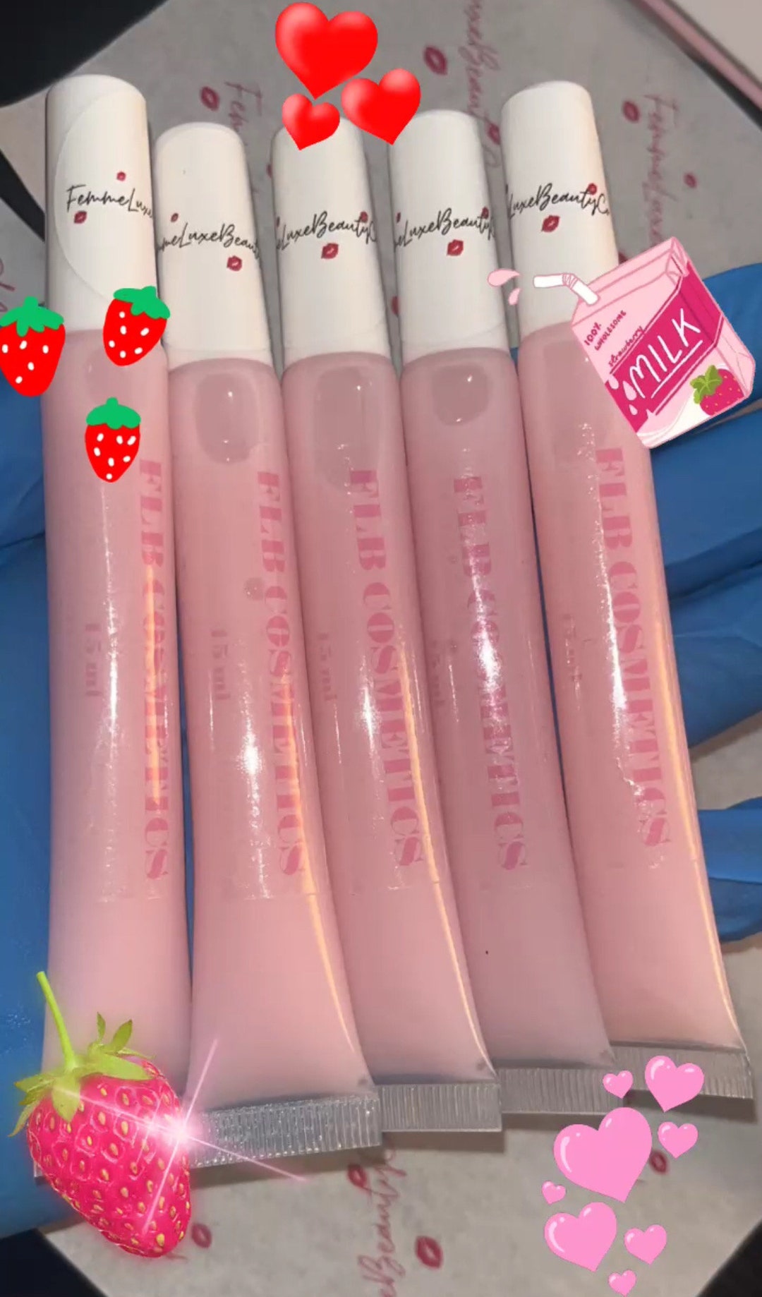 New Strawberry Horchata Lip Gloss Valentines Day Pink Lipgloss Gift Set ...