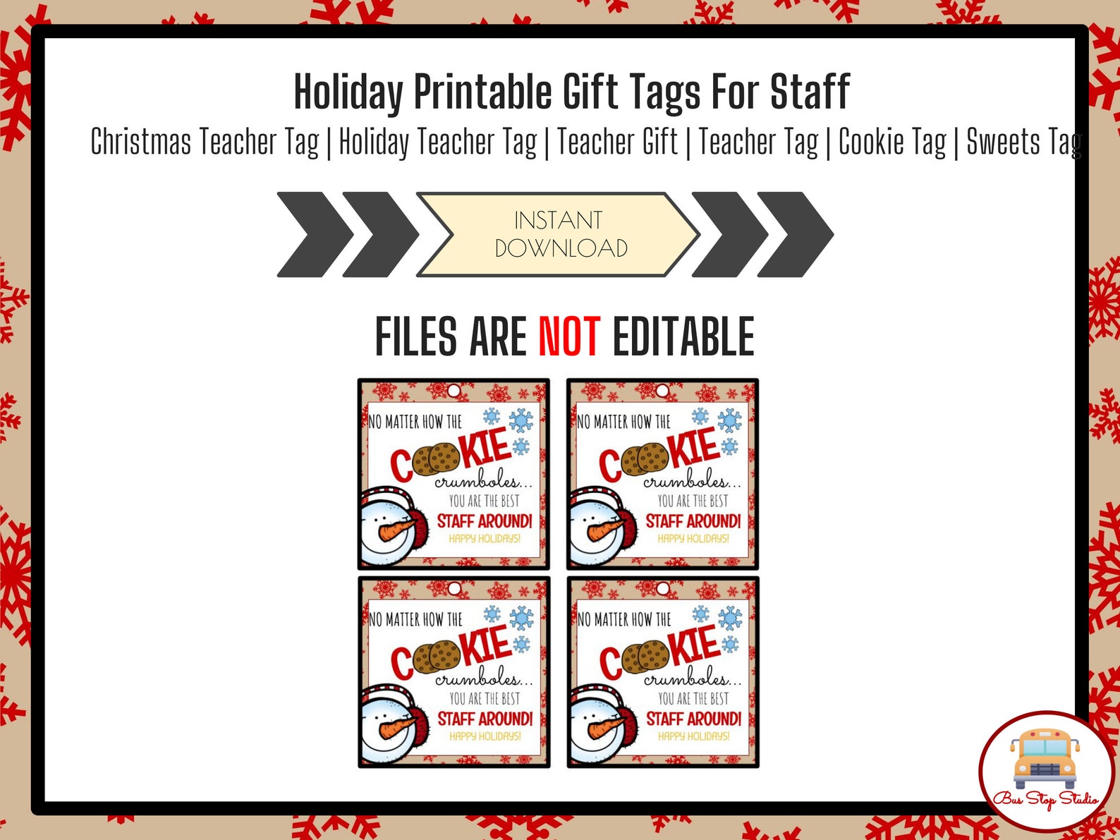 Holiday Cookie Thank You Gift Tags, Christmas Teacher Staff Nurse, No ...