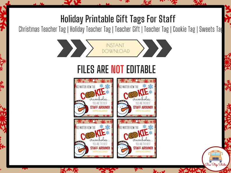 Holiday Cookie Thank You Gift Tags, Christmas Teacher Staff Nurse, No ...