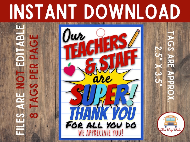 Printable Teacher Gift Tags, Super Hero Teacher Tags, Easy Teacher ...