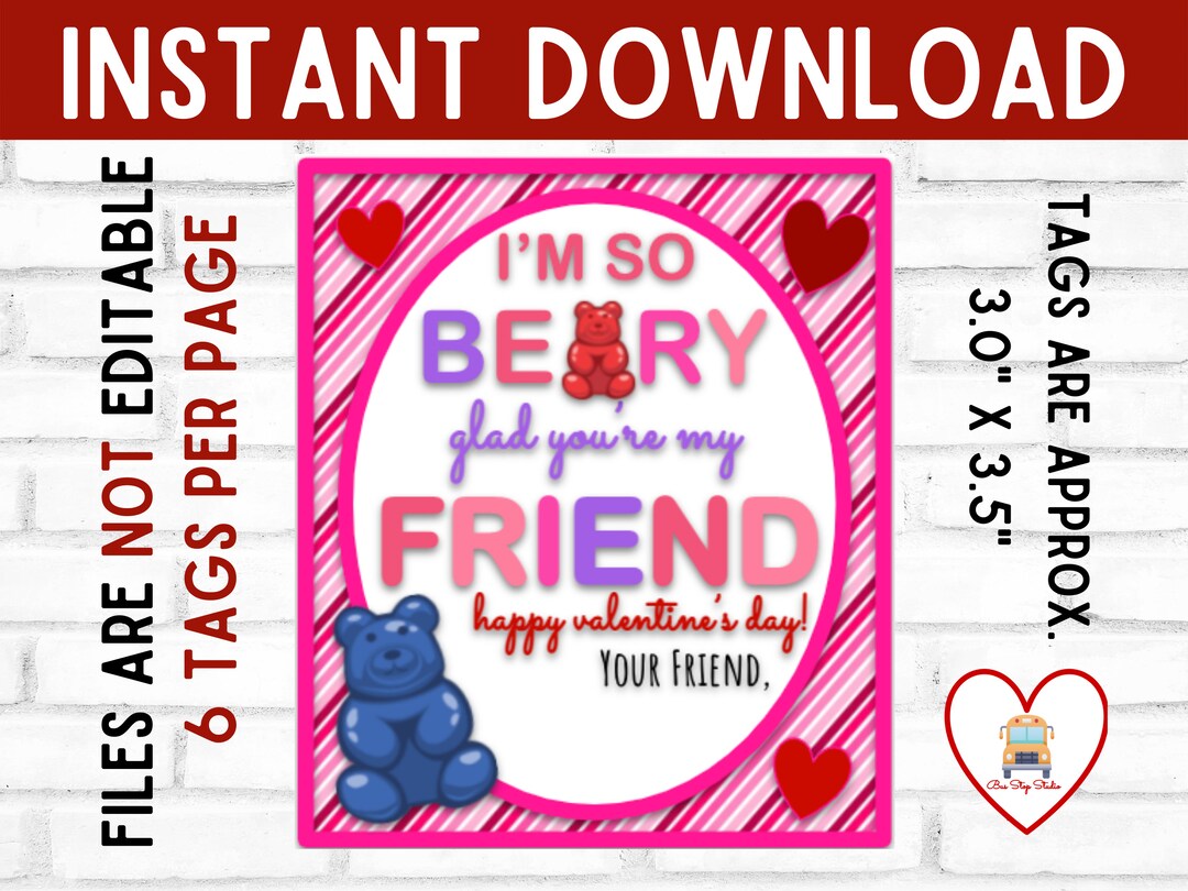 Gummy Bear Valentine's Day Printable Tag, Gummy Valentine, Friend ...