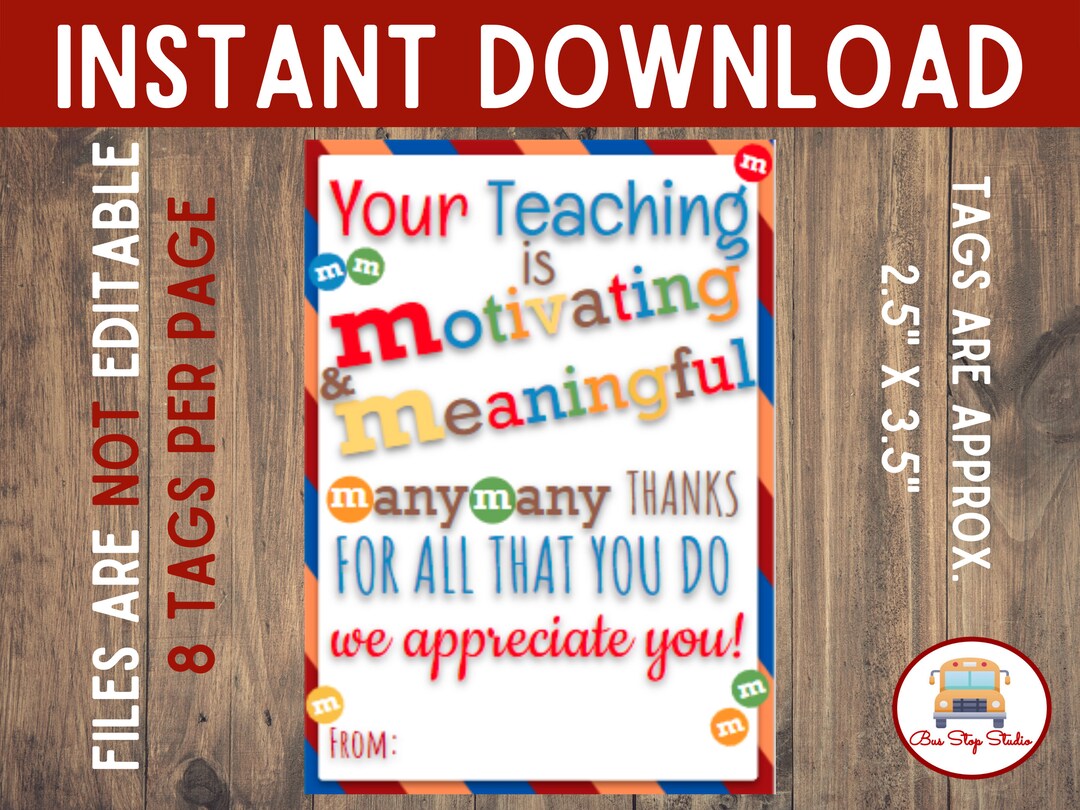 Printable Teacher Gift Tags, M&M Teacher Tags, Mm Tags, Easy Teacher ...