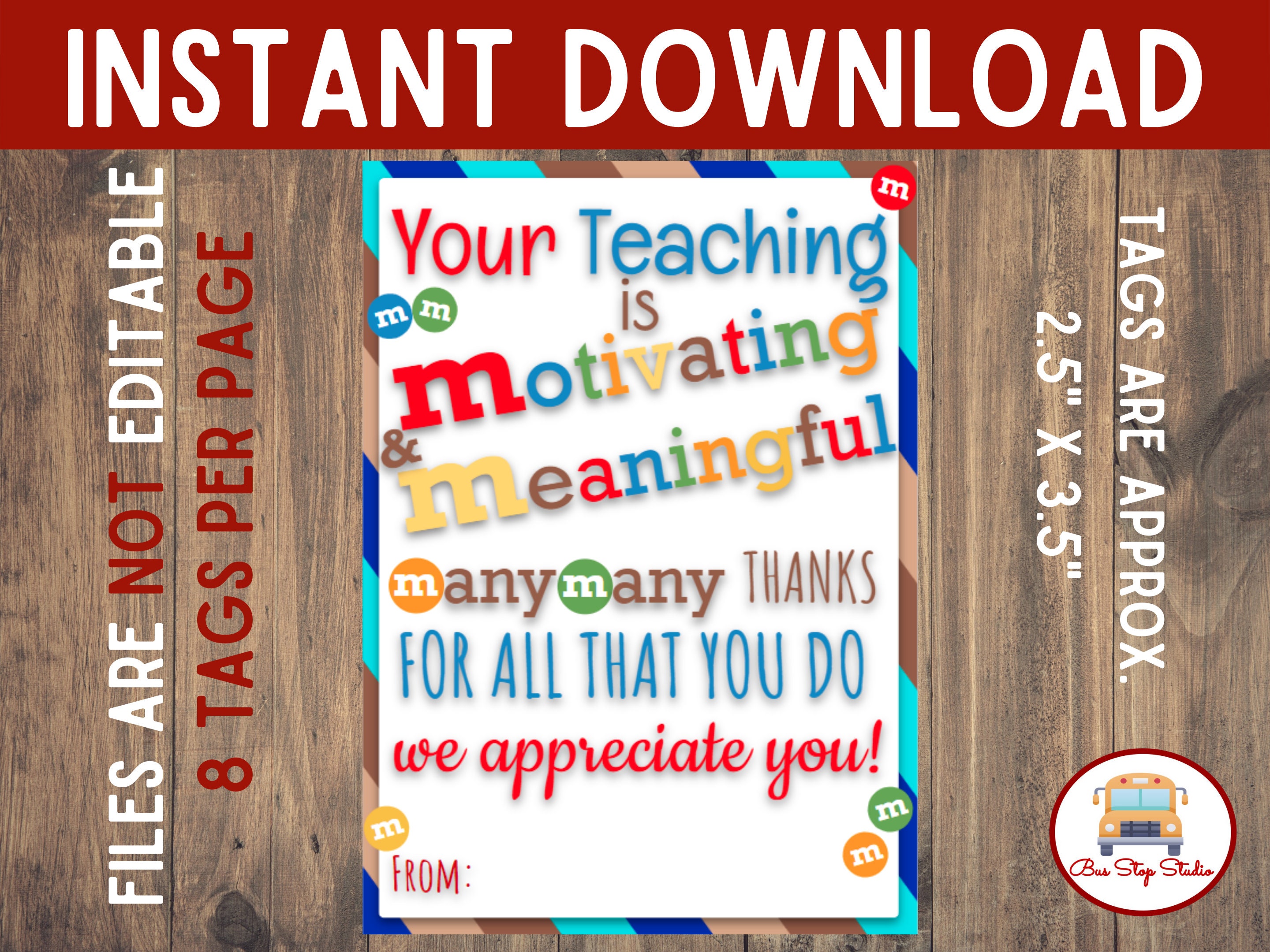Printable Teacher Gift Tags, M&M Teacher Tags, Mm Tags, Easy Teacher ...