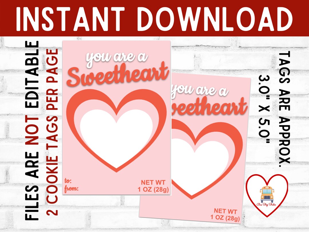 Printable Cookie Card, Instant Download Valentine Card, Valentine Tag ...