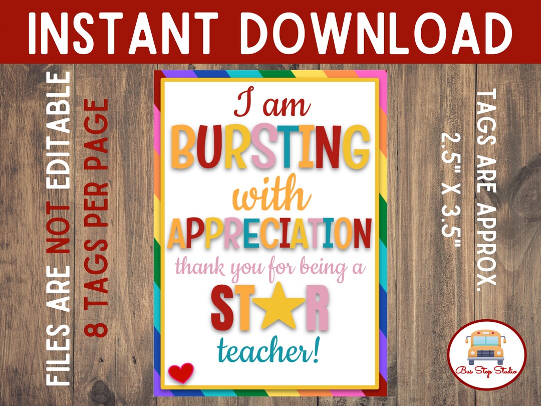 Teacher Appreciation Printable Tag, Staff Tags, Star Tags, Star Gift ...