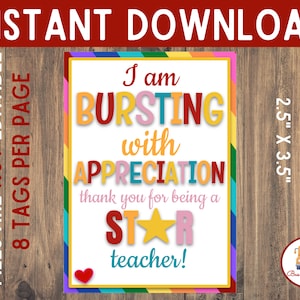 Teacher Appreciation Printable Tag, Staff Tags, Star Tags, Star Gift ...