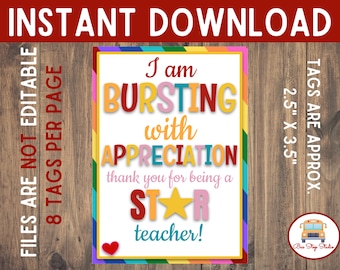 Starburst Gift Tag, Staff Appreciation Printable Tag, Star Tags, Star ...