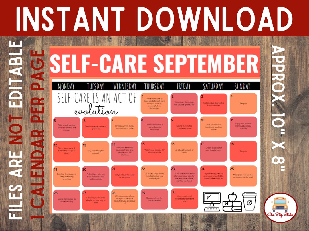 Self-care Calendar, Teacher Calendar, Staff Printable Calendar, Digital ...