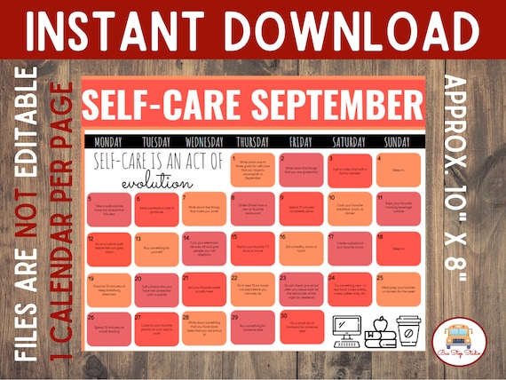 Self-care Calendar Teacher Calendar Staff Printable - Etsy
