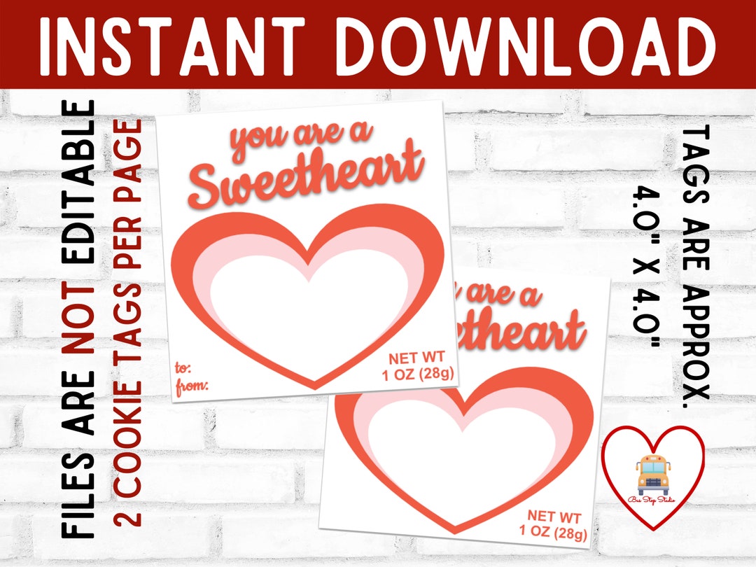 Printable Cookie Card, Instant Download Valentine Card, Valentine Tag ...