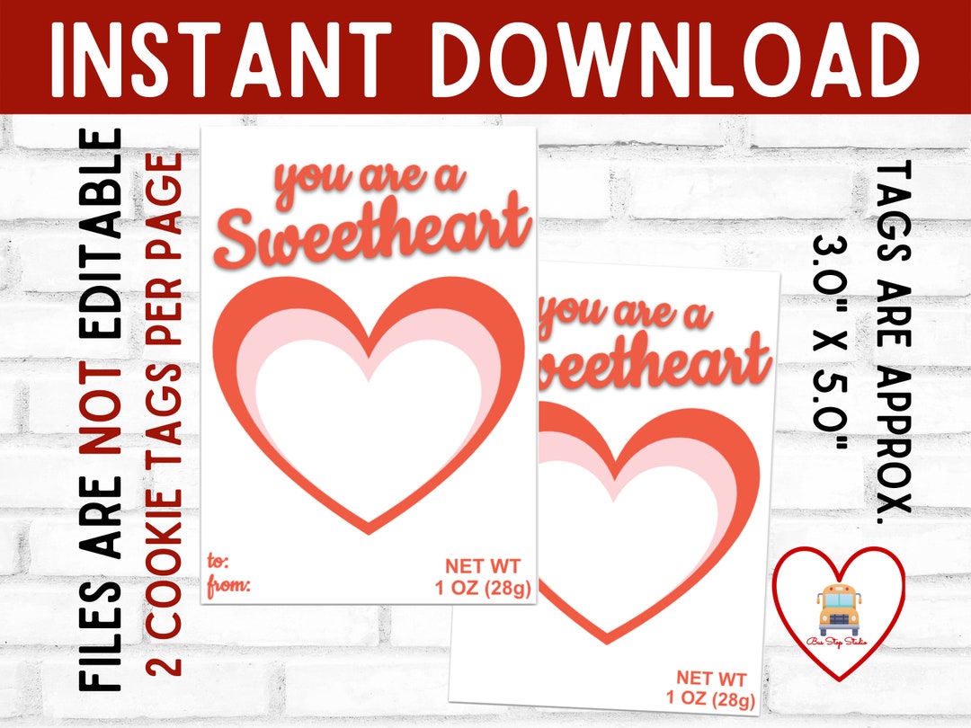 Printable Cookie Card, Instant Download Valentine Card, Valentine Tag ...