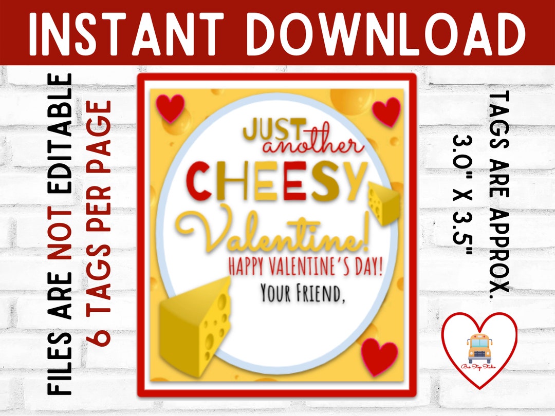 Cheese Stick Valentine's Day Printable Tag, Cheese Valentine, Class ...