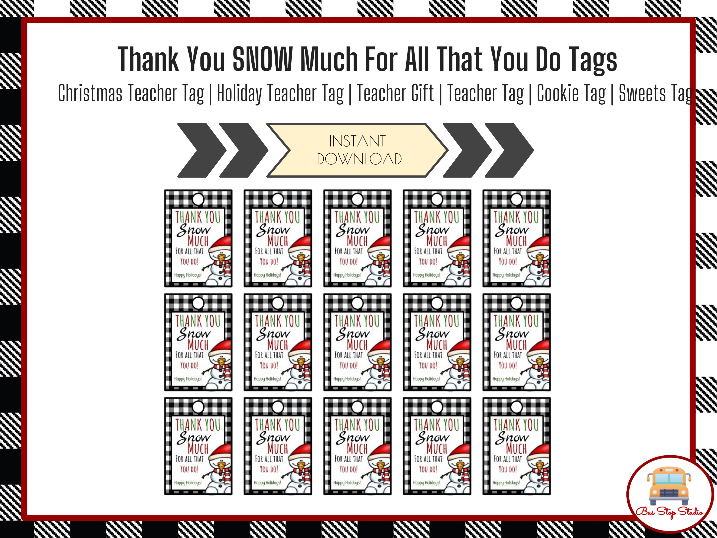 Thank You SNOW Much for All That You Do Tags | Christmas Teacher Tag ...