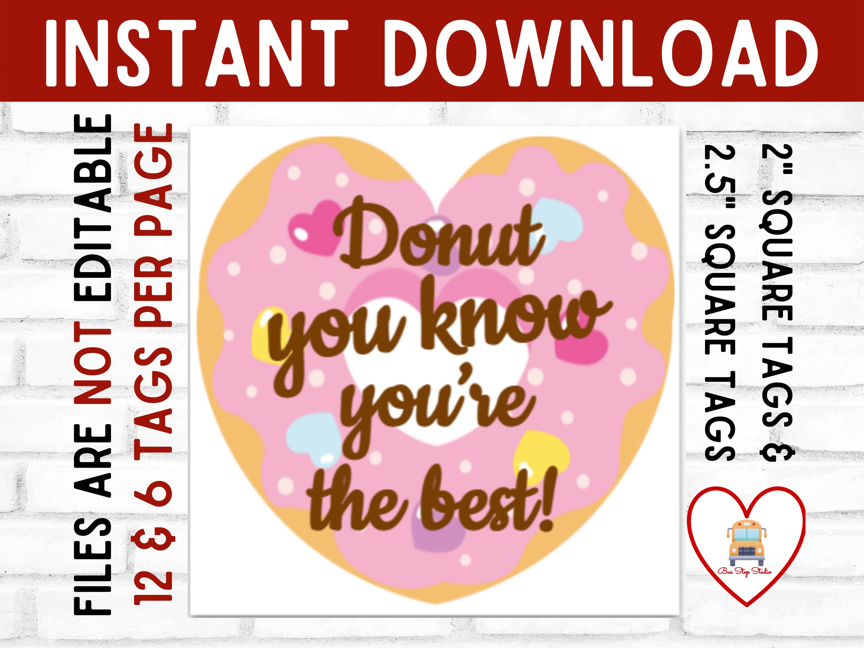 Donut You Know You're the Best SQUARE TAG, Printable Cookie Tag ...