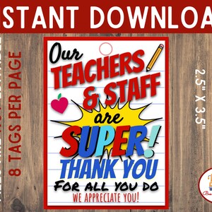 Printable Teacher Gift Tags, Super Hero Teacher Tags, Easy Teacher ...