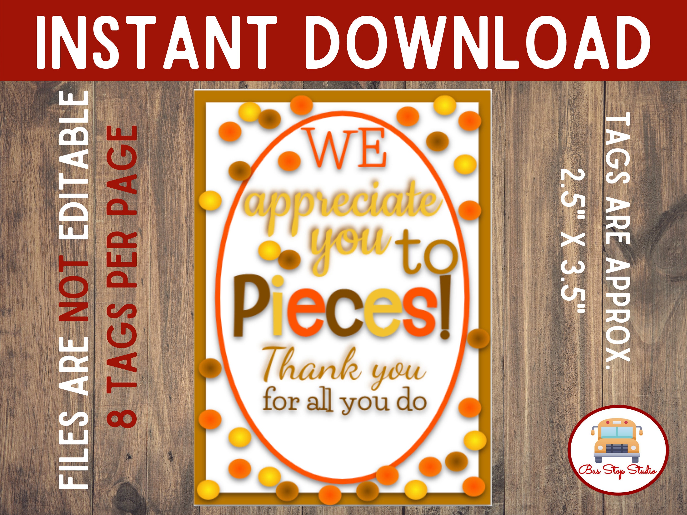 Appreciate You to Pieces Printable Tag, Printable Pieces Tags, Thank ...