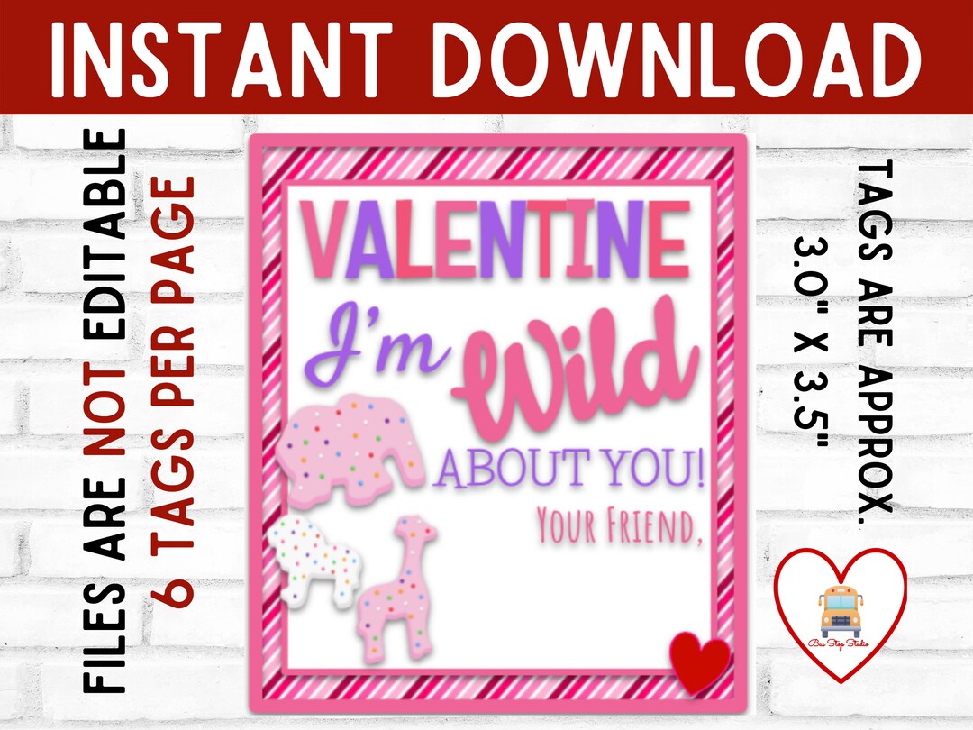 Animal Cookie Valentine's Day Printable Tag, Circus Cookie Valentine ...