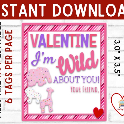 Wild Animal Valentine's Day Printable Tag Jungle | Etsy