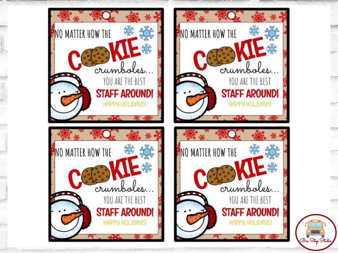 Holiday Cookie Thank You Gift Tags, Christmas Teacher Staff Nurse, No ...