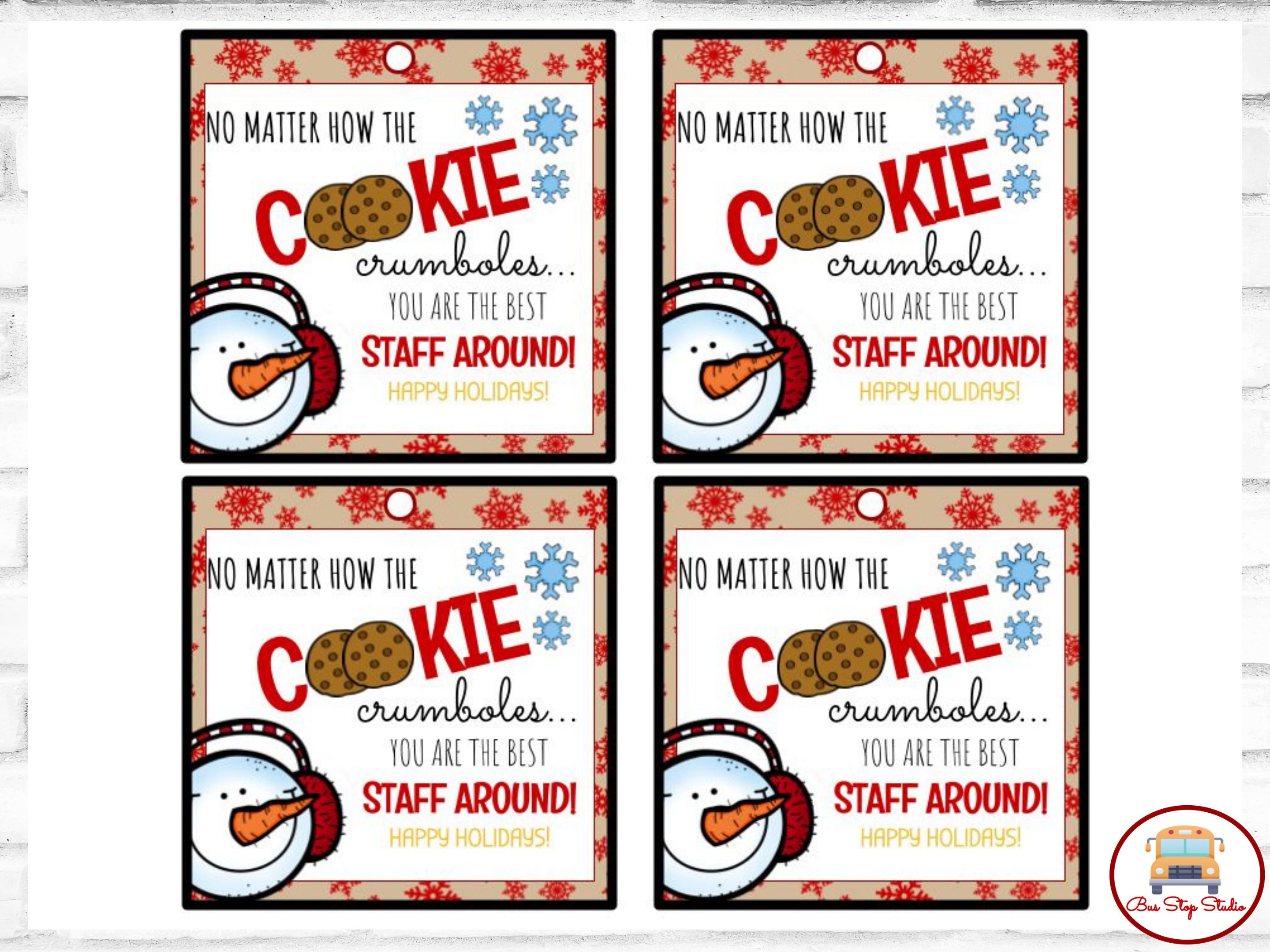 Holiday Cookie Thank You Gift Tags, Christmas Teacher Staff Nurse, No ...