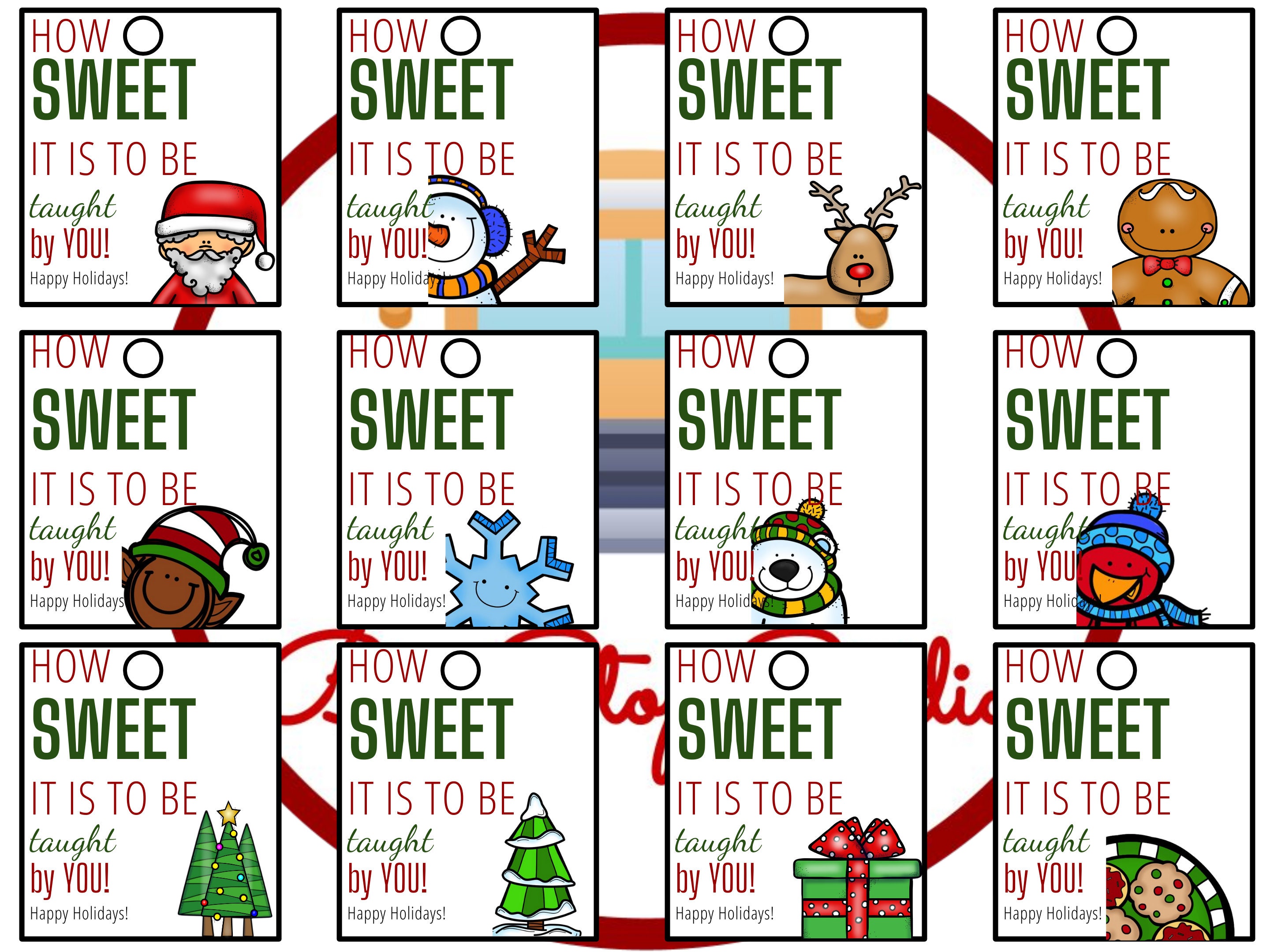 Teacher Christmas Gift Printable Tag Christmas Teacher Tag Holiday ...