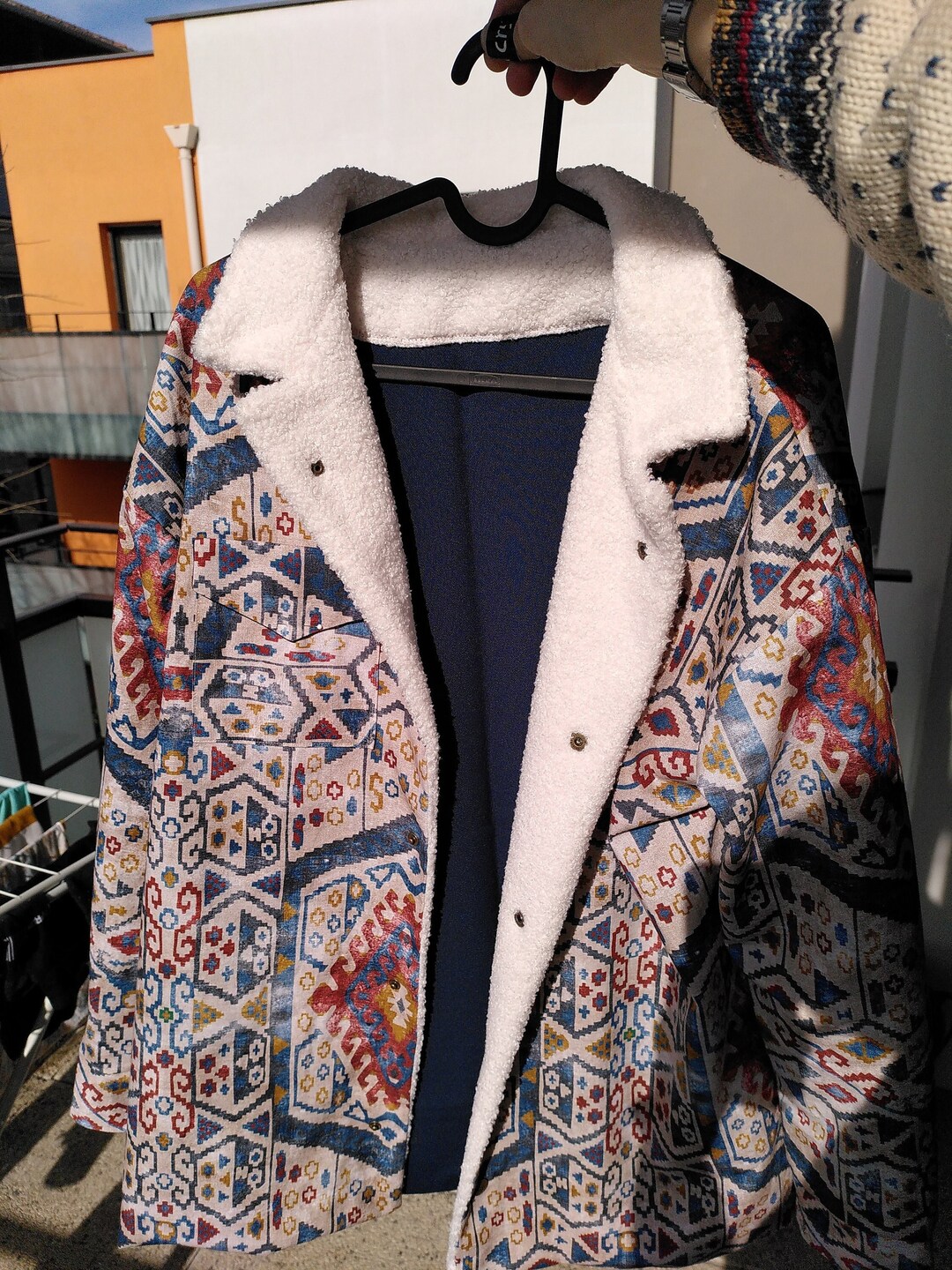 Lined Jacket, Aztec Pattern Overshirt With Fleece Collar and Unisex ...