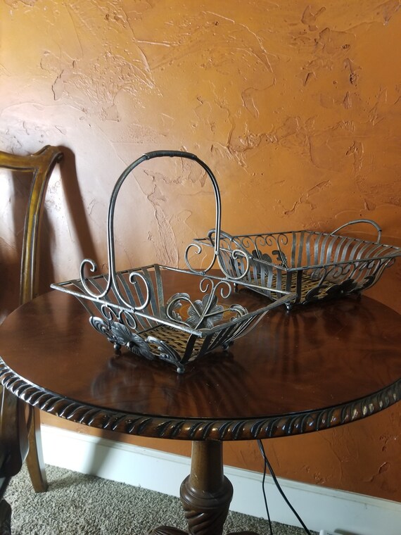 Pair of Ornate Wrought Iron and Wicker Baskets - Etsy