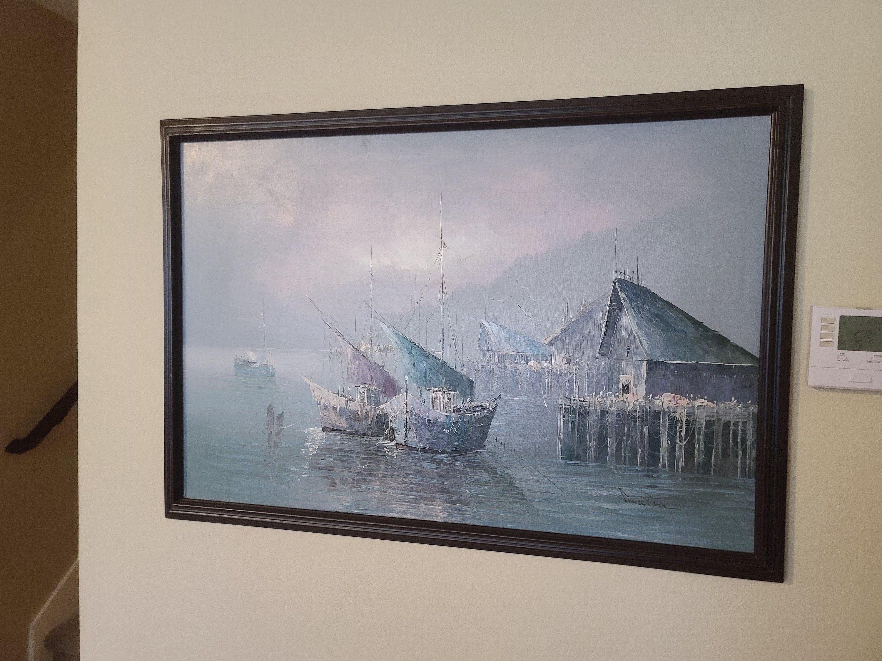 Large, Beautiful, Original Oil on Canvas Painting - 1800s Warf/nautical ...