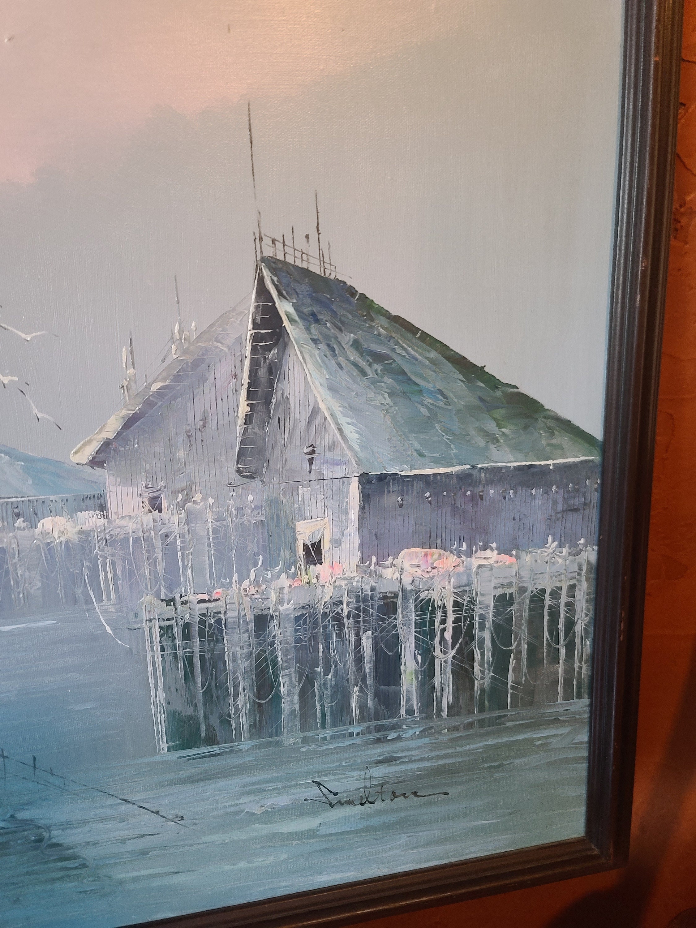 Large, Beautiful, Original Oil on Canvas Painting - 1800s Warf/nautical ...