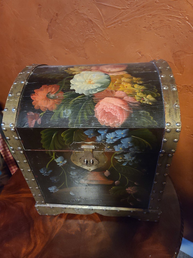 Large, Wonderful, Wooden, Hand-painted, Vintage Treasure Box - Floral ...