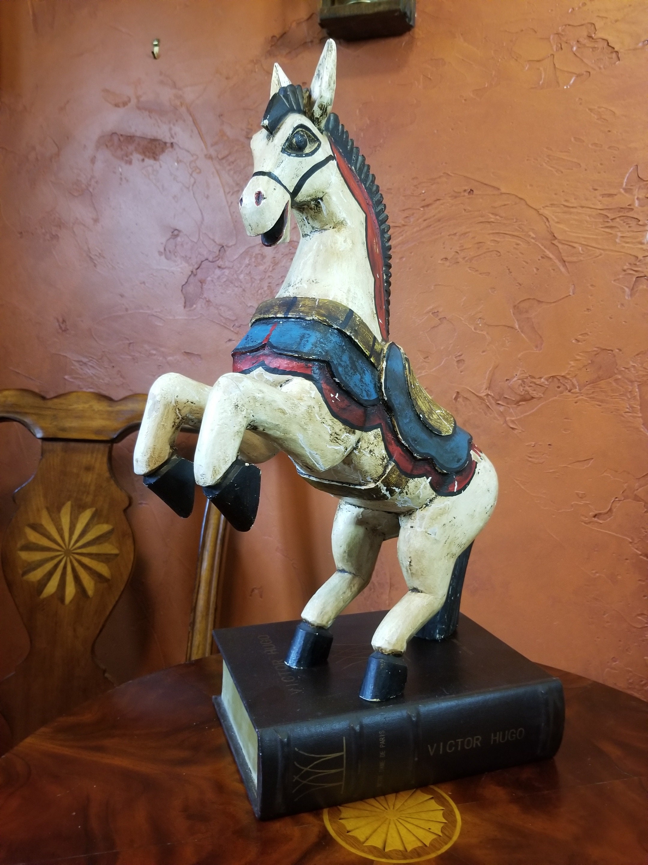 Amazing, Large, Antique Wood Pony Hand Carved and Colorfully Painted ...