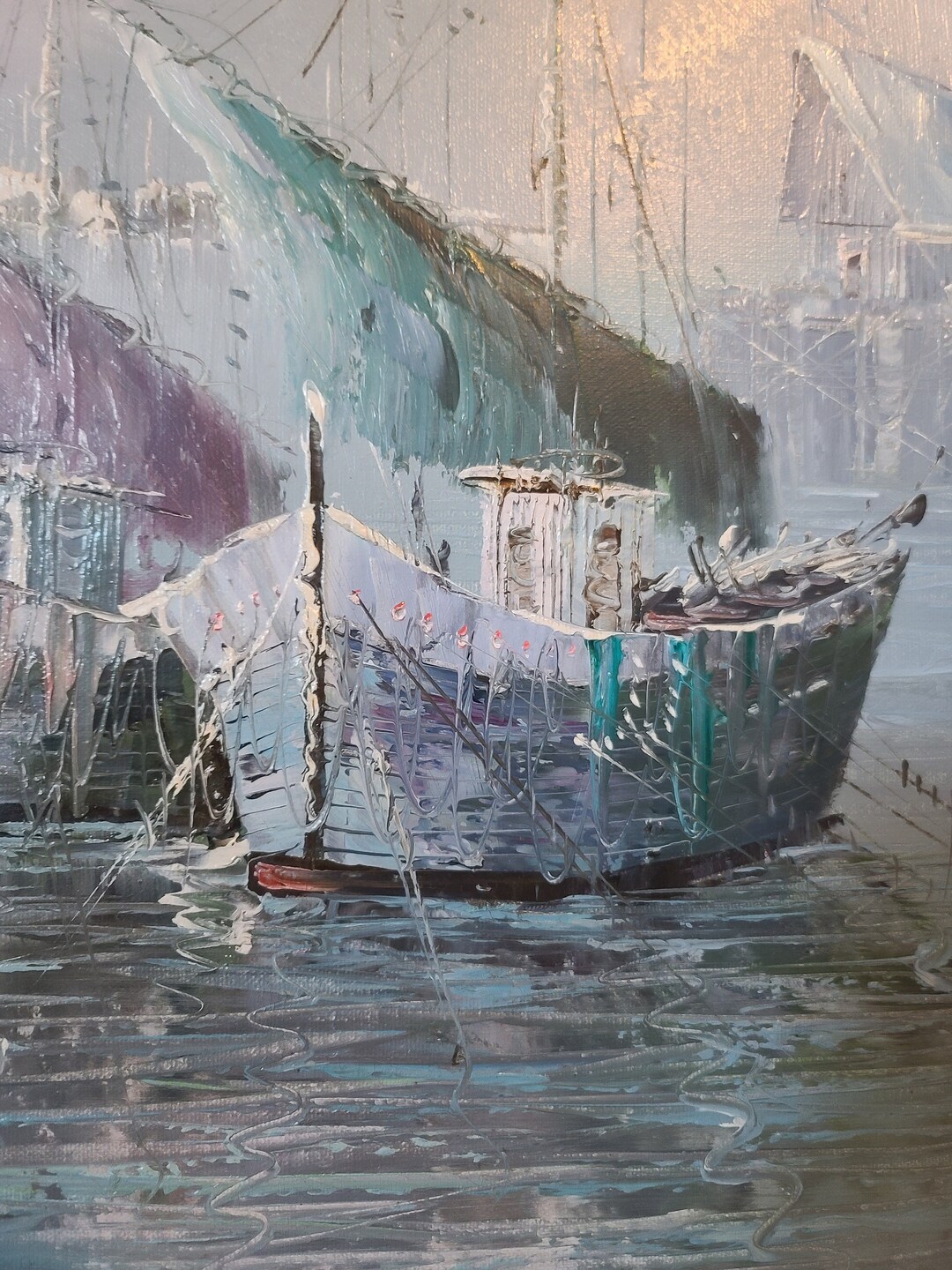 Large, Beautiful, Original Oil on Canvas Painting - 1800s Warf/nautical ...