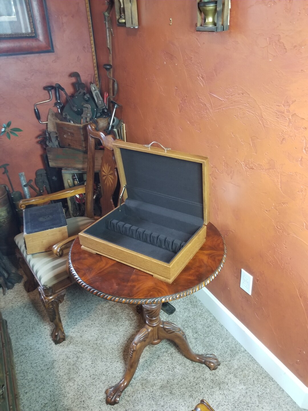 Beautiful Midcentury Mid-tone Oak Silverware/flatware Case With Black ...