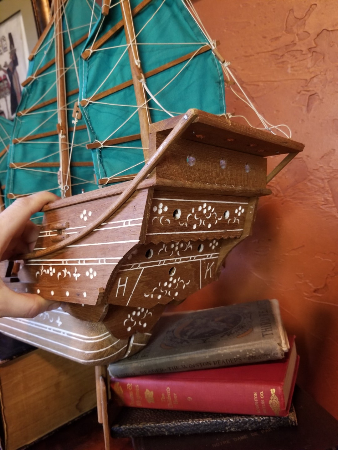 Very Impressive Handmade Chinese Wooden Ship With Turquois Sails and ...