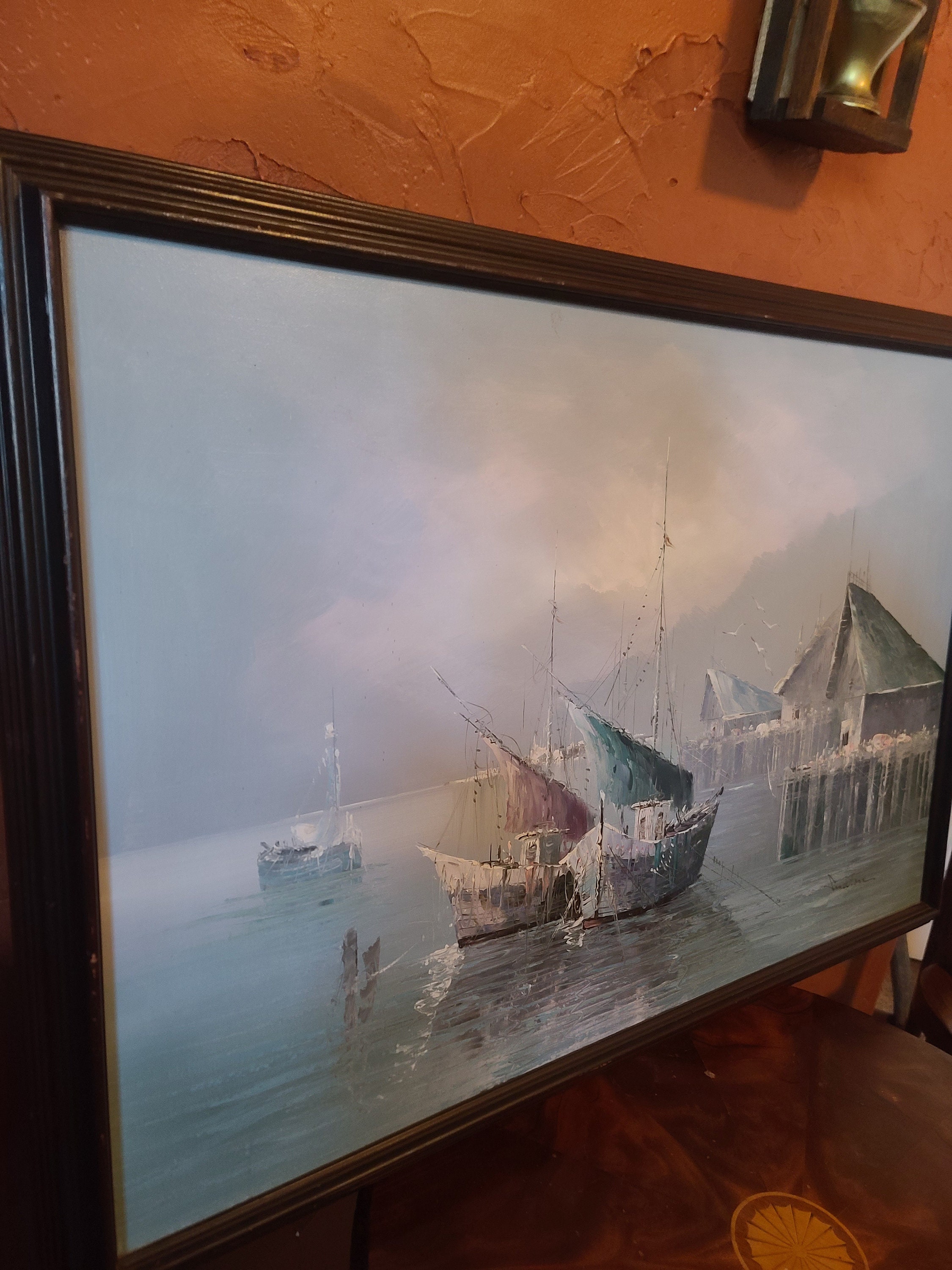 Large, Beautiful, Original Oil on Canvas Painting - 1800s Warf/nautical ...