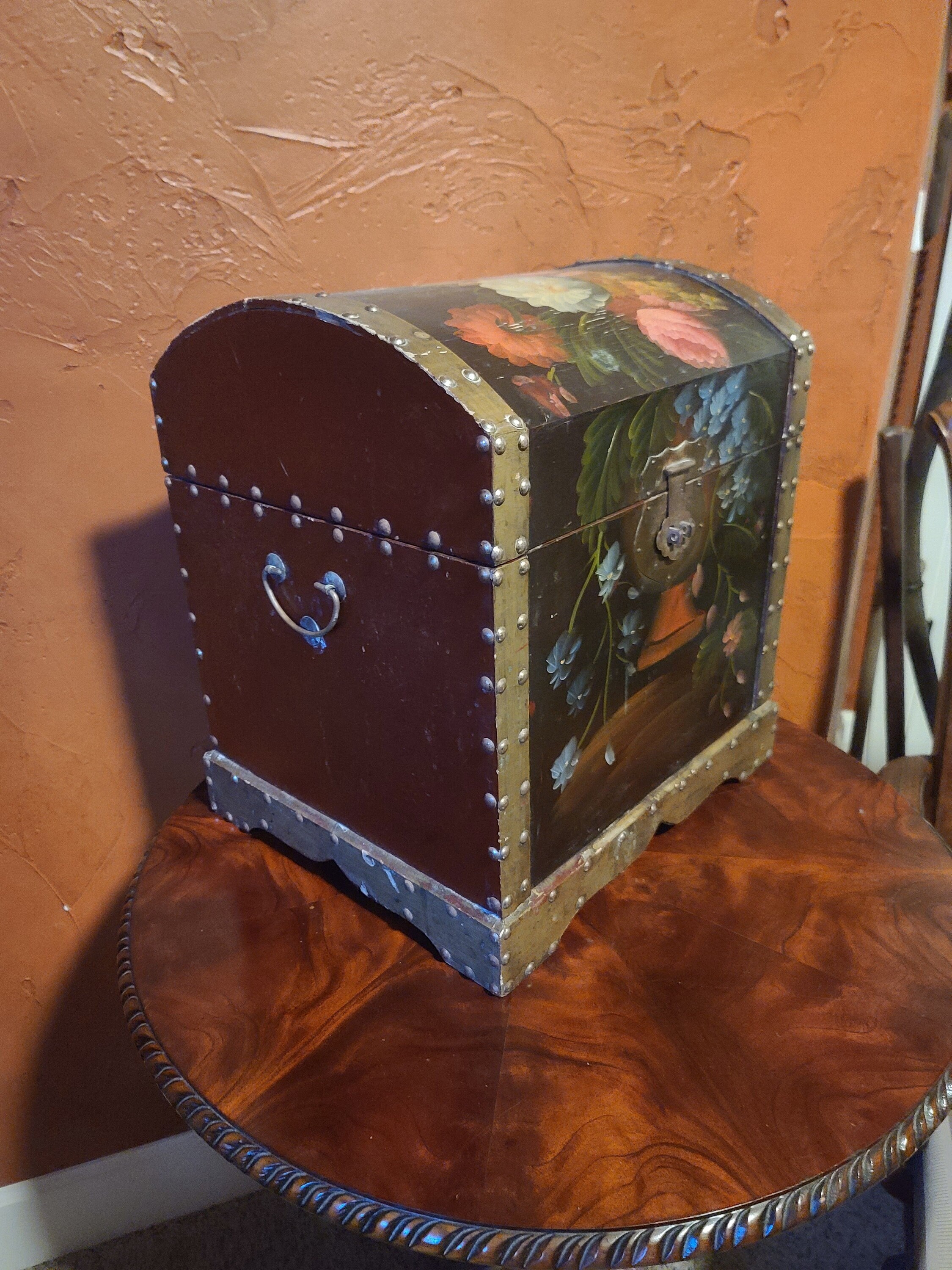 Large, Wonderful, Wooden, Hand-painted, Vintage Treasure Box - Floral ...