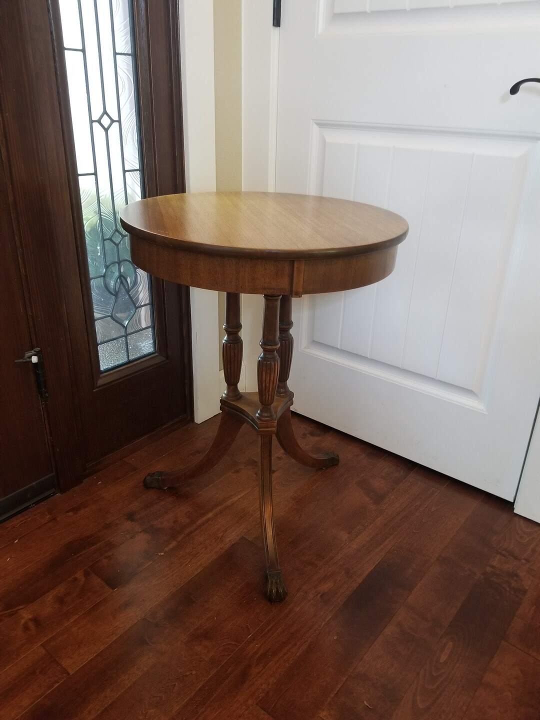 Gorgeous Antique Round Hardwood and Bronze Claw-foot Table in Superb ...