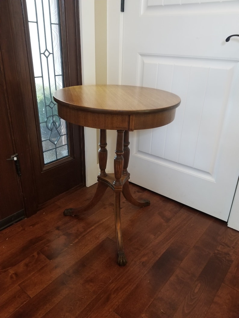 Gorgeous Antique Round Hardwood and Bronze Claw-foot Table in Superb ...